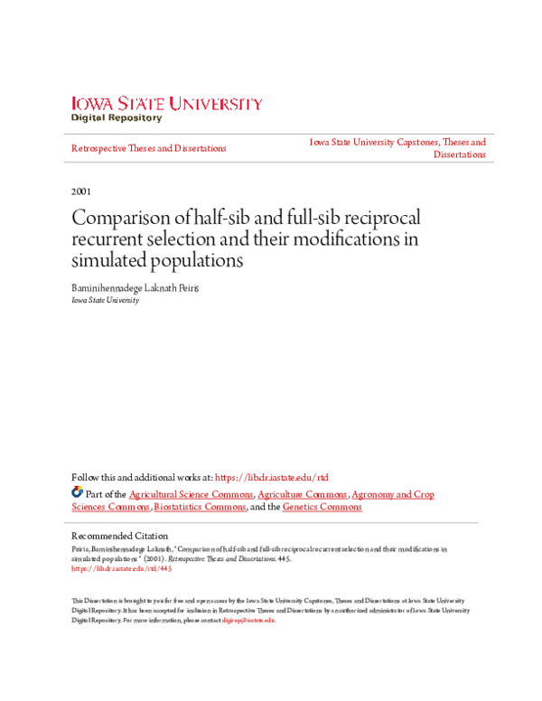 (PDF) Comparison of half-sib and full-sib reciprocal recurrent ...