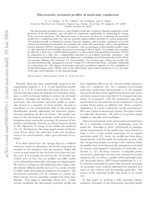 (PDF) Electrostatic potential profiles of molecular conductors