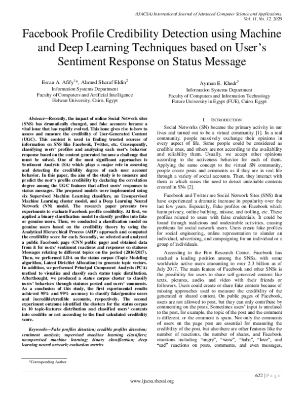 (PDF) Facebook Profile Credibility Detection using Machine and Deep Learning Techniques based on ...