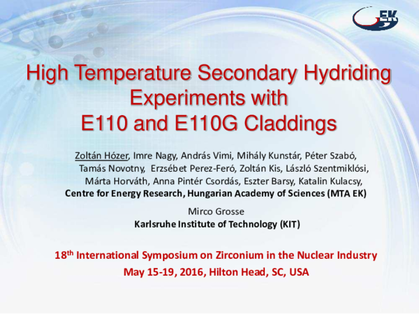 (PDF) High-Temperature Secondary Hydriding Experiments with E110 and ...