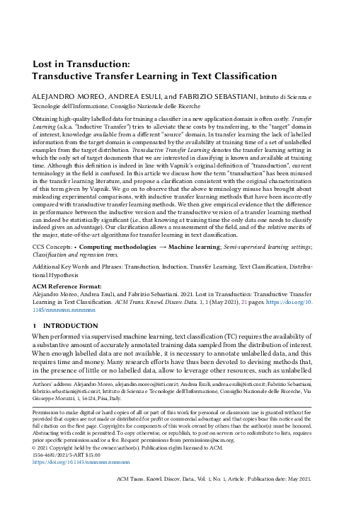 (PDF) Lost in Transduction: Transductive Transfer Learning in Text Classification