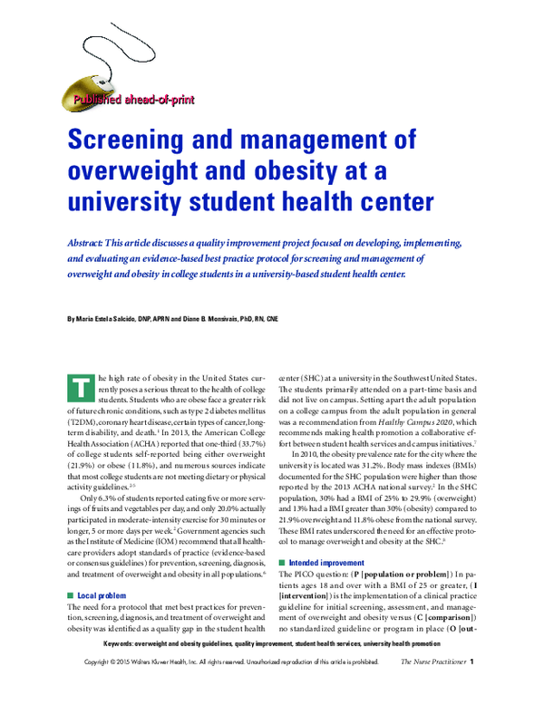 (PDF) Screening and management of overweight and obesity at a ...