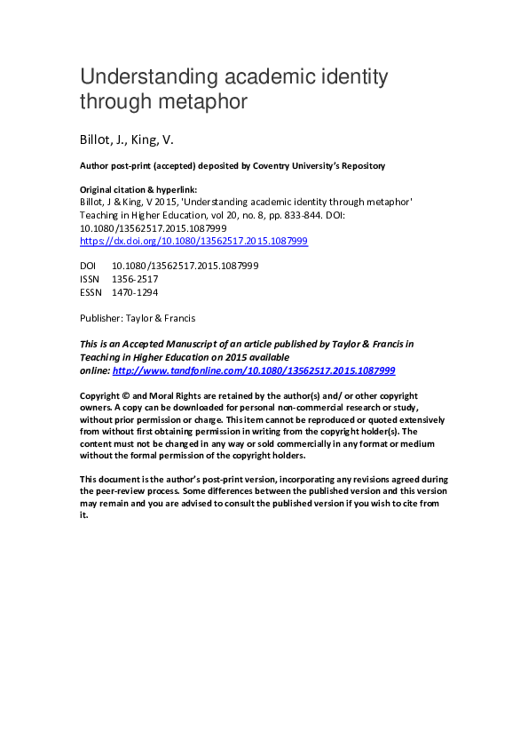 (PDF) Understanding academic identity through metaphor