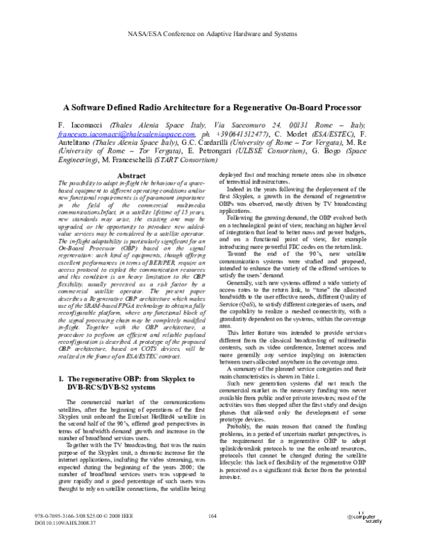 (PDF) A Software Defined Radio Architecture for a Regenerative Onboard processor | M Re ...