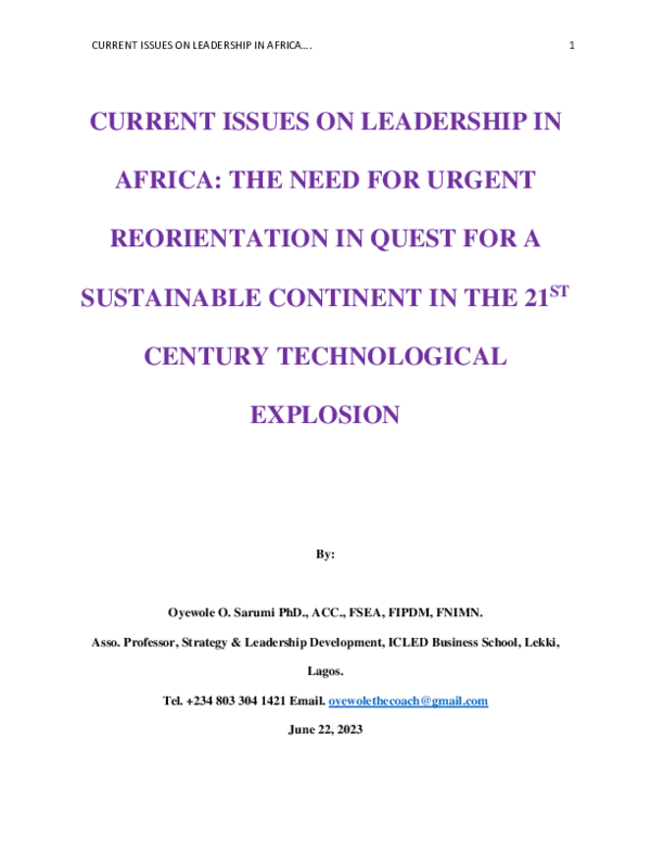 (PDF) CURRENT ISSUES ON LEADERSHIP IN AFRICA: THE NEED FOR URGENT ...