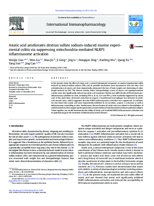 (PDF) Asiatic acid ameliorates dextran sulfate sodium-induced murine ...