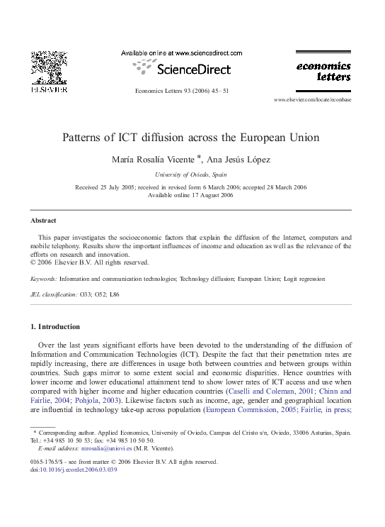 (PDF) Patterns of ICT diffusion across the European Union