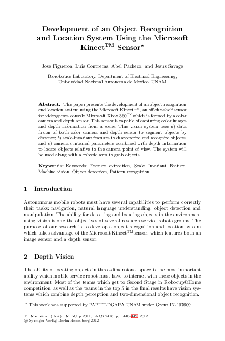 (PDF) Development of an Object Recognition and Location System Using the Microsoft KinectTM ...