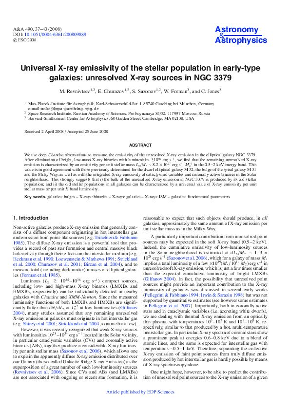 (PDF) Universal X-ray emissivity of the stellar population in early ...