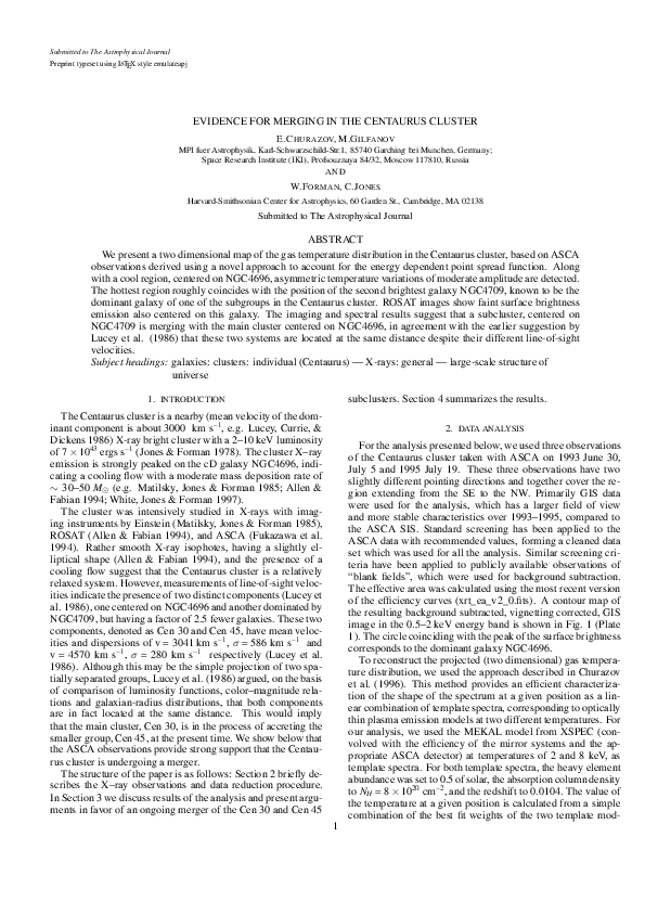 (PDF) Evidence for Merging in the Centaurus Cluster | William Forman ...