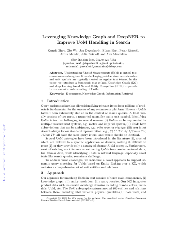 (PDF) Leveraging Knowledge Graph and DeepNER to Improve UoM Handling in Search