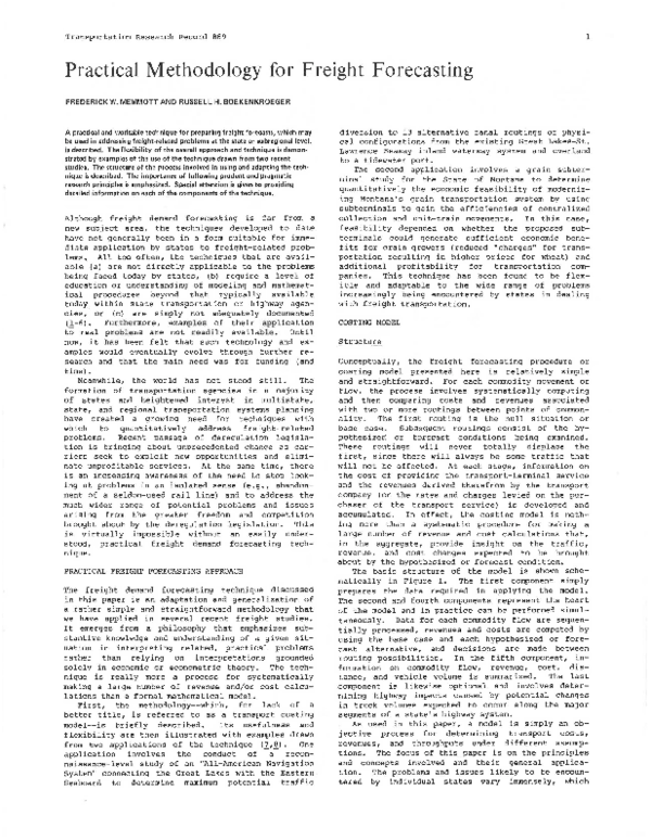 (PDF) Practical Methodology for Freight Forecasting | Russell Boekenkroeger - Academia.edu