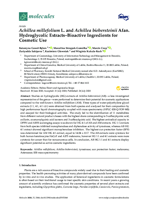 (PDF) Achillea millefolium L. and Achillea biebersteinii Afan ...