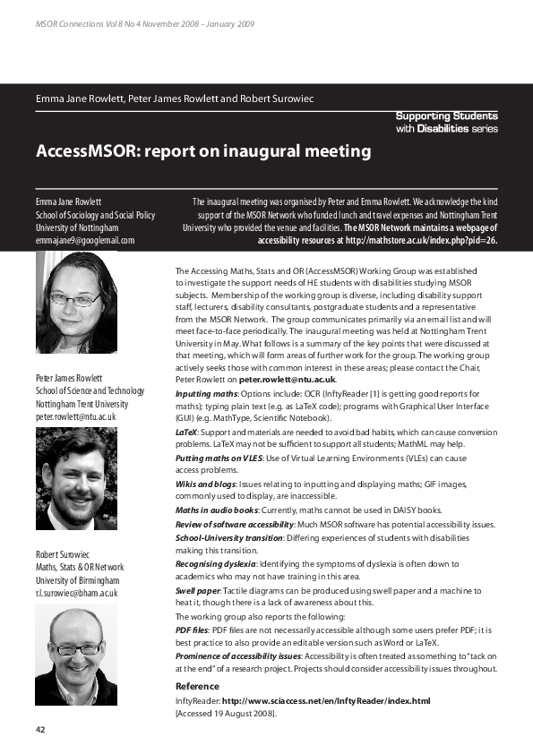 (PDF) AccessMSOR: report on inaugural meeting