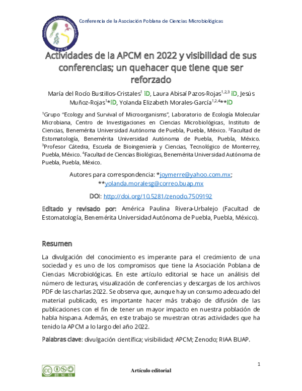 (PDF) Actividades de la APCM en 2022 y visibilidad de sus conferencias ...