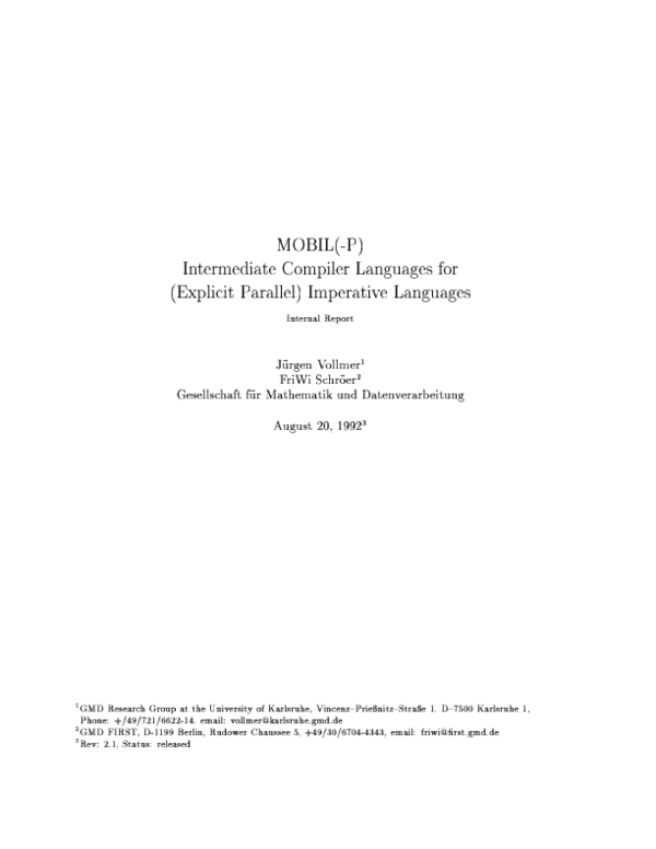 (PDF) MOBIL(-P), intermediate compiler languages for (explicit parallel) imperative languages