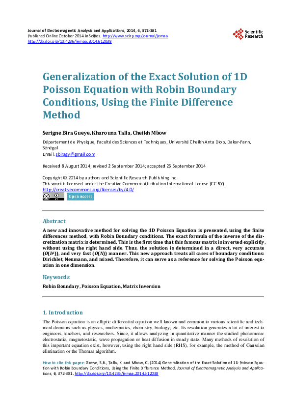 Pdf Generalization Of The Exact Solution Of 1d Poisson Equation With