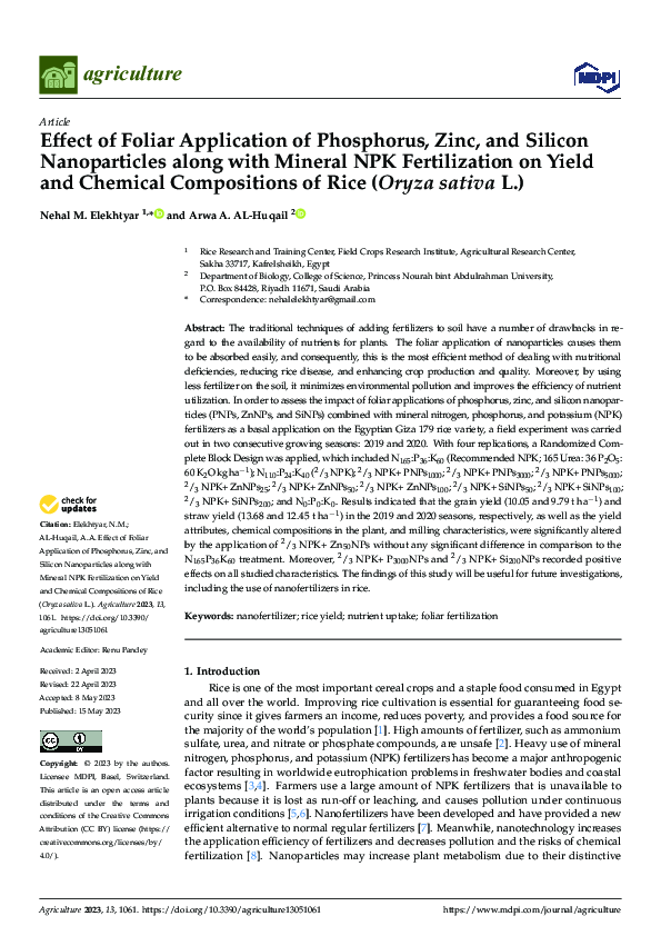Pdf Effect Of Foliar Application Of Phosphorus Zinc And Silicon