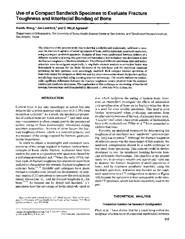 (PDF) Use of a compact sandwich specimen to evaluate fracture toughness ...