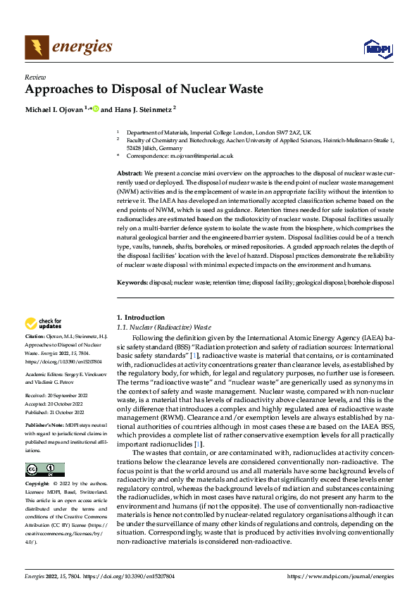 (PDF) Approaches to Disposal of Nuclear Waste