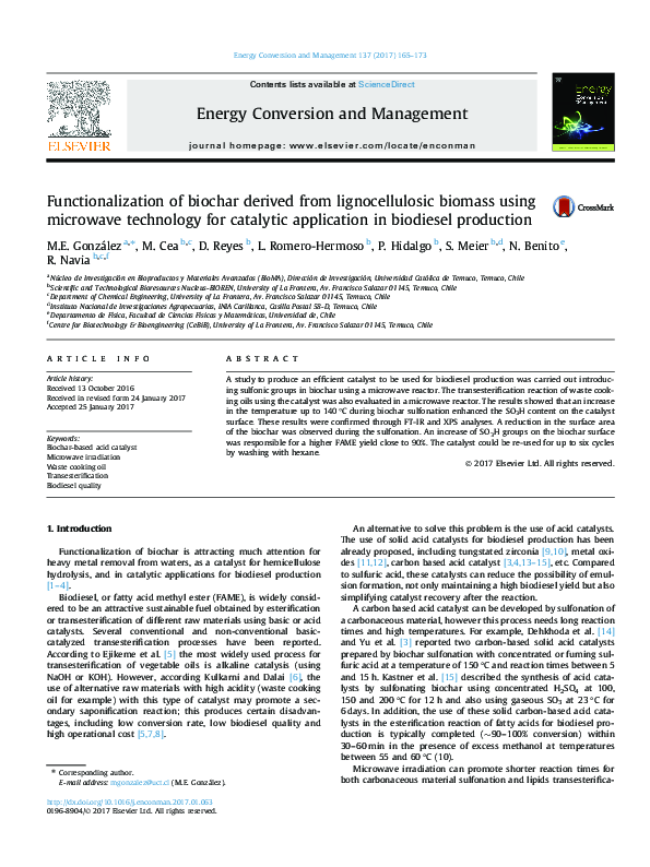 (PDF) Functionalization of biochar derived from lignocellulosic biomass using microwave ...