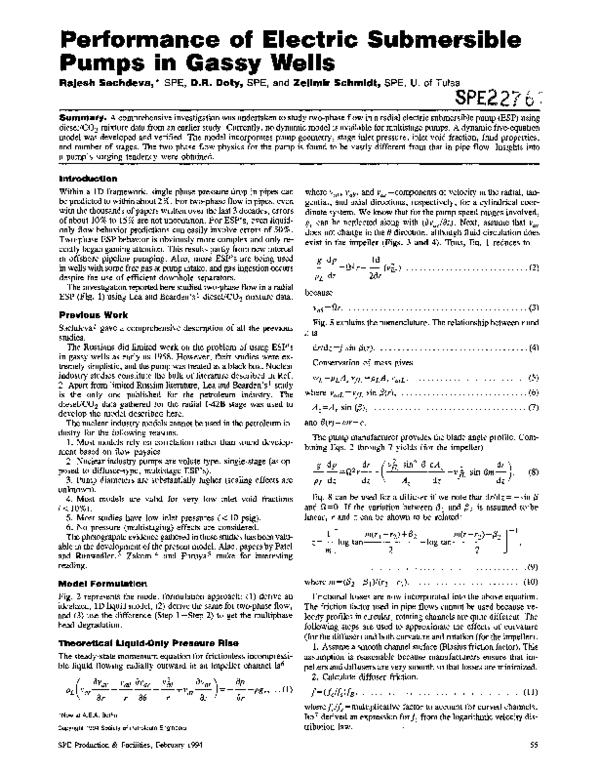 (PDF) Performance of Electric Submersible Pumps in Gassy Wells | Rajesh Sachdeva - Academia.edu