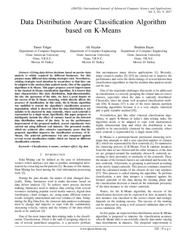Pdf Data Distribution Aware Classification Algorithm Based On K Means İbrahim ErŞan