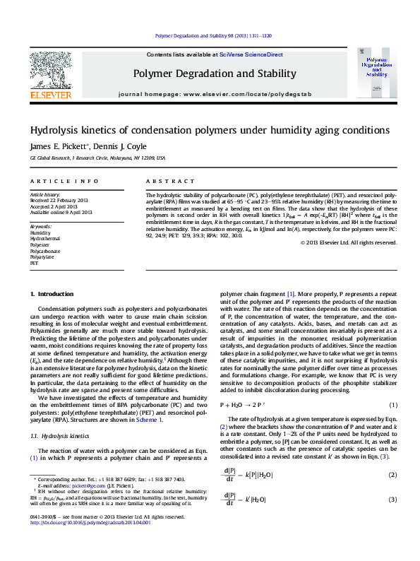 (PDF) Hydrolysis kinetics of condensation polymers under humidity aging ...