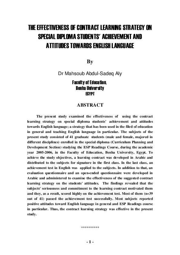 (PDF) The Effectiveness of Contract Learning Strategy on Special ...