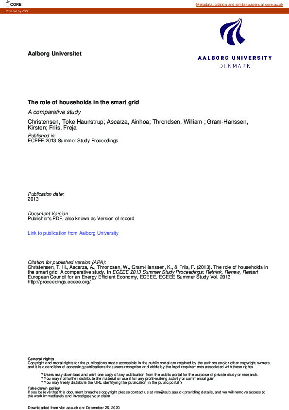 (PDF) The role of households in the smart grid:A comparative study