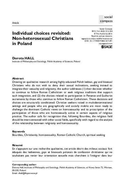 (PDF) Individual choices revisited: Non-heterosexual Christians in Poland