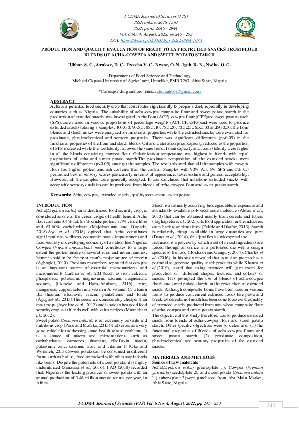 (PDF) Production and Quality Evaluation of Ready to Eat Extruded Snacks ...