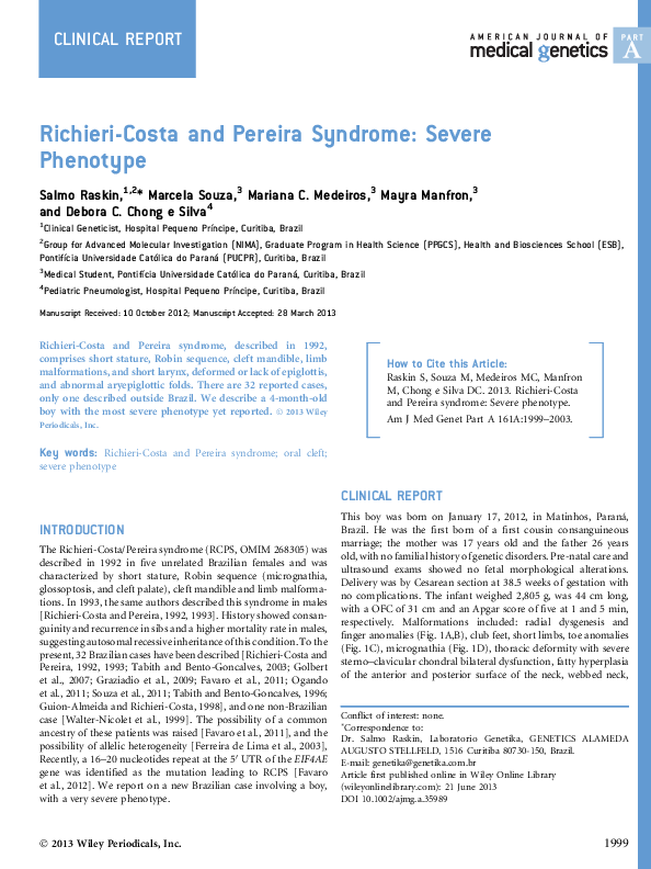 (PDF) Richieri-costa and Pereira syndrome: Severe phenotype