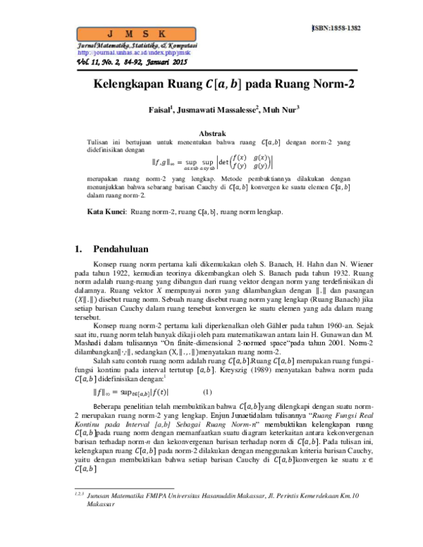 (PDF) Kelengkapan Ruang C[a,b] pada Ruang Norm-2