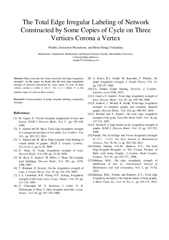 (PDF) The Total Edge Irregular Labeling of Network Constructed by Some ...