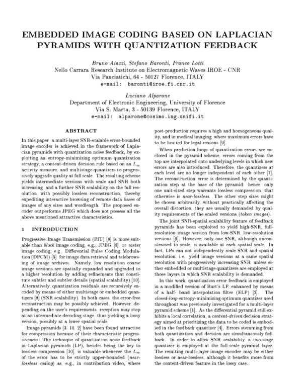 Pdf Embedded Image Coding Based On Laplacian Pyramids With