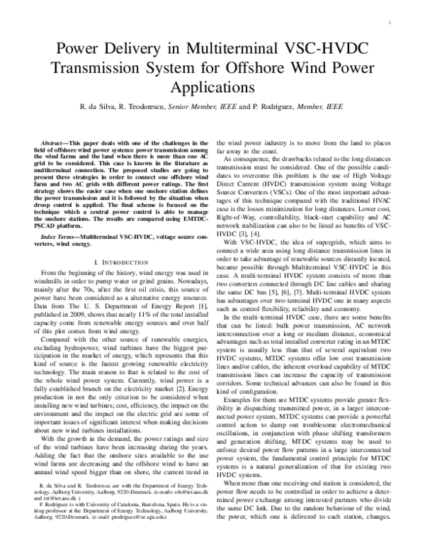 (PDF) 1Power Delivery in Multiterminal VSC-HVDC Transmission System for Offshore Wind Power ...