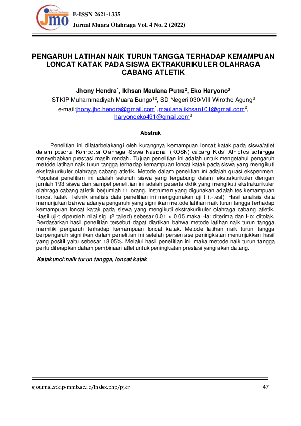 (PDF) Pengaruh Latihan Naik Turun Tangga Terhadap Kemampuan Loncat ...
