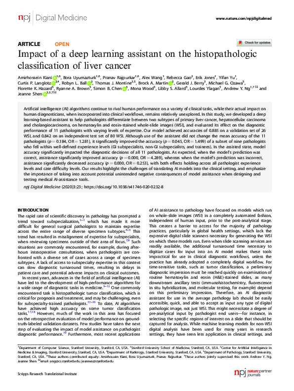 (PDF) Impact of a deep learning assistant on the histopathologic classification of liver cancer