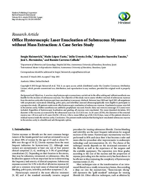 (PDF) Office Hysteroscopic Laser Enucleation of Submucous Myomas ...
