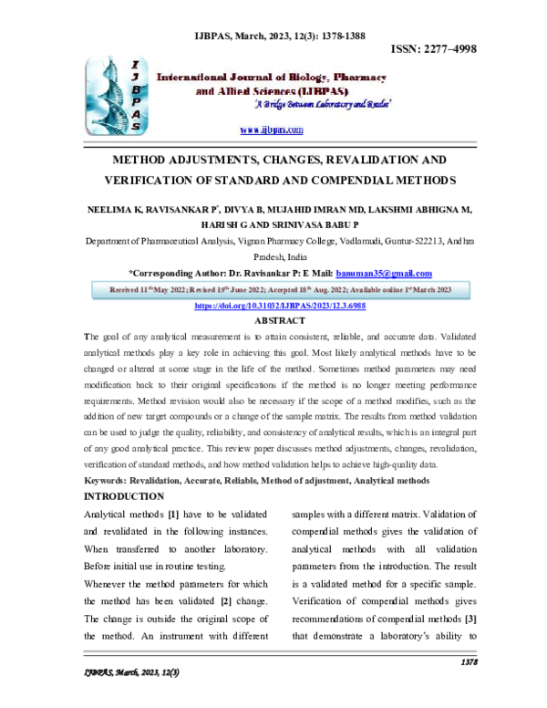 (PDF) METHOD ADJUSTMENTS, CHANGES, REVALIDATION AND VERIFICATION OF ...