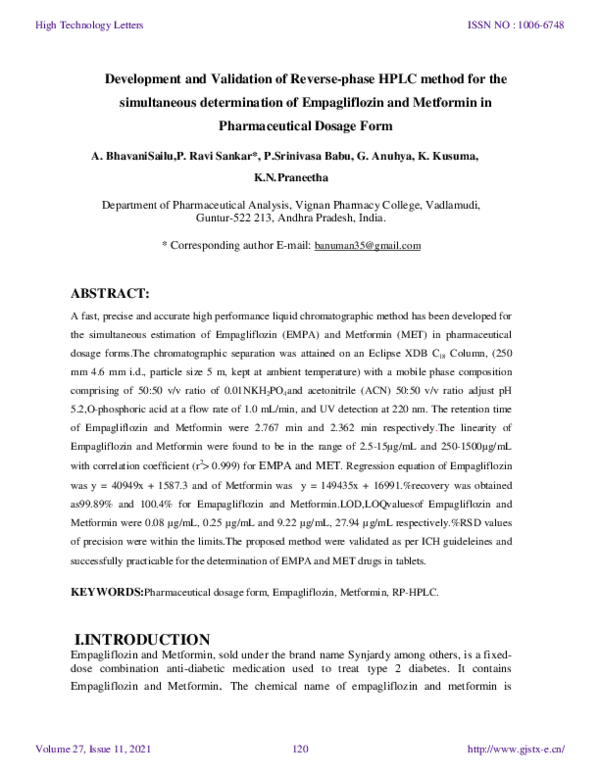 Pdf Development And Validation Of Reverse Phase Hplc Method For The Simultaneous Determination