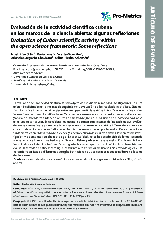 (PDF) Evaluación de la actividad científica cubana en los marcos de la ciencia abierta: algunas ...