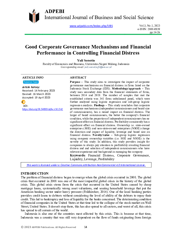 (PDF) Good Corporate Governance Mechanisms and Financial Performance in Controlling Financial ...