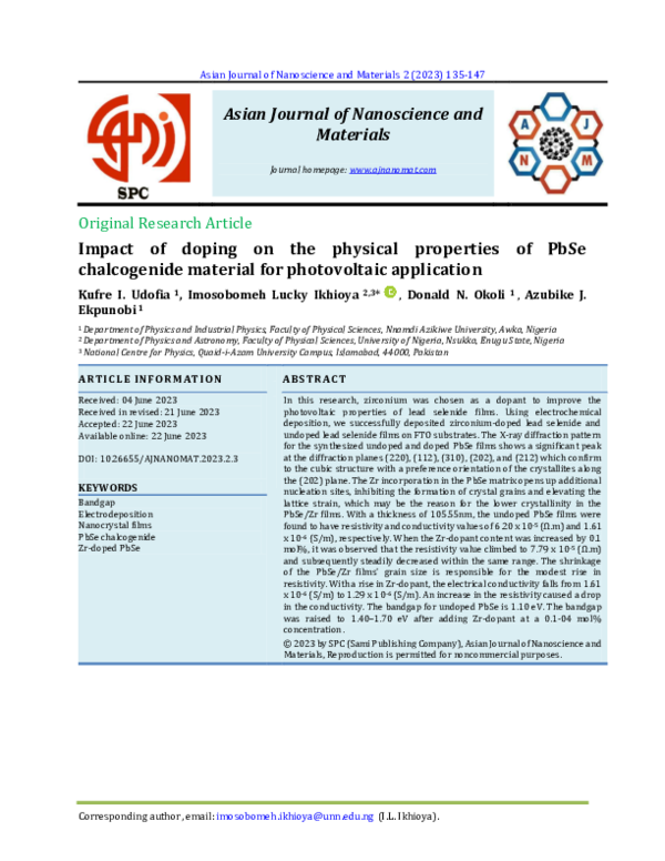 (PDF) Impact of doping on the physical properties of PbSe chalcogenide ...