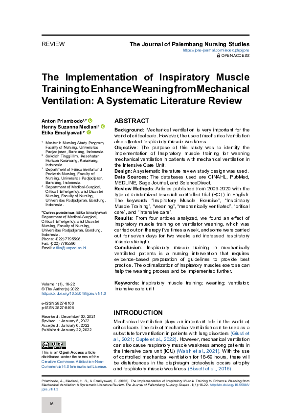 (PDF) The Implementation of Inspiratory Muscle Training to Enhance ...