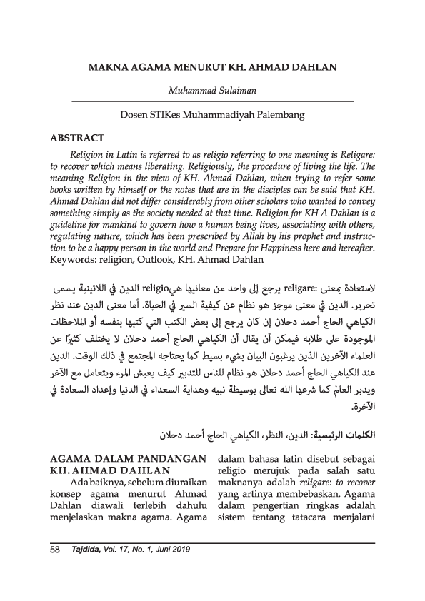 (PDF) Makna Agama Menurut KH. Ahmad Dahlan | Muhammad Sulaiman - Academia.edu