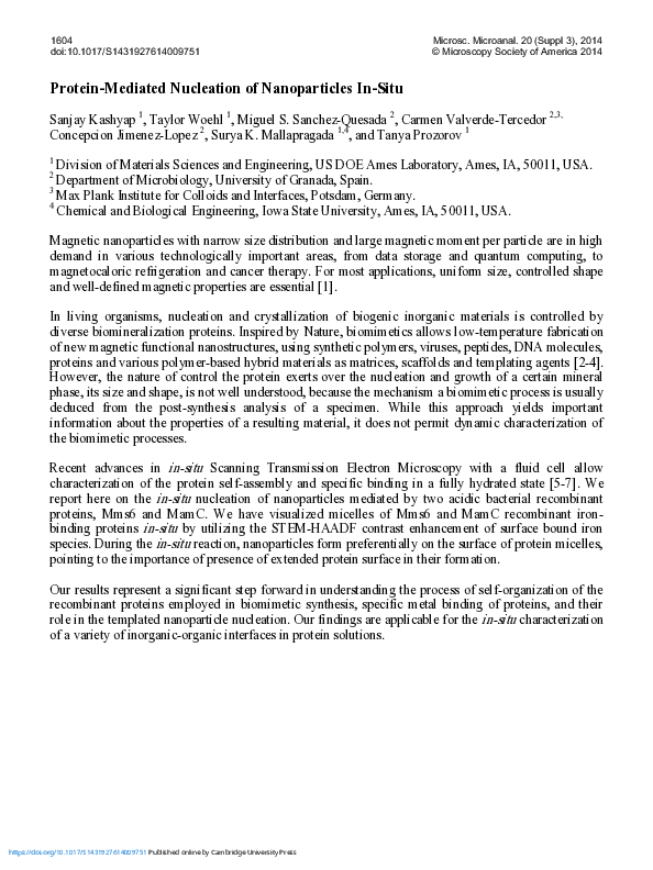 (PDF) Protein-Mediated Nucleation of Nanoparticles In-Situ