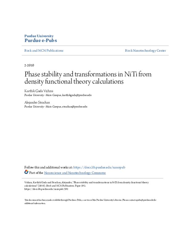 (PDF) Phase stability and transformations in NiTi from density functional theory calculations