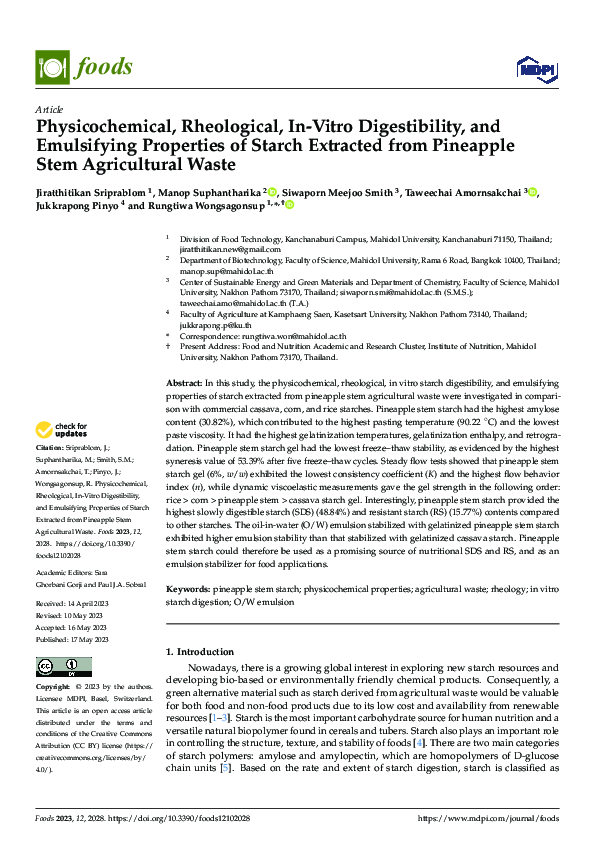 (PDF) Physicochemical, Rheological, In-Vitro Digestibility, and Emulsifying Properties of Starch ...